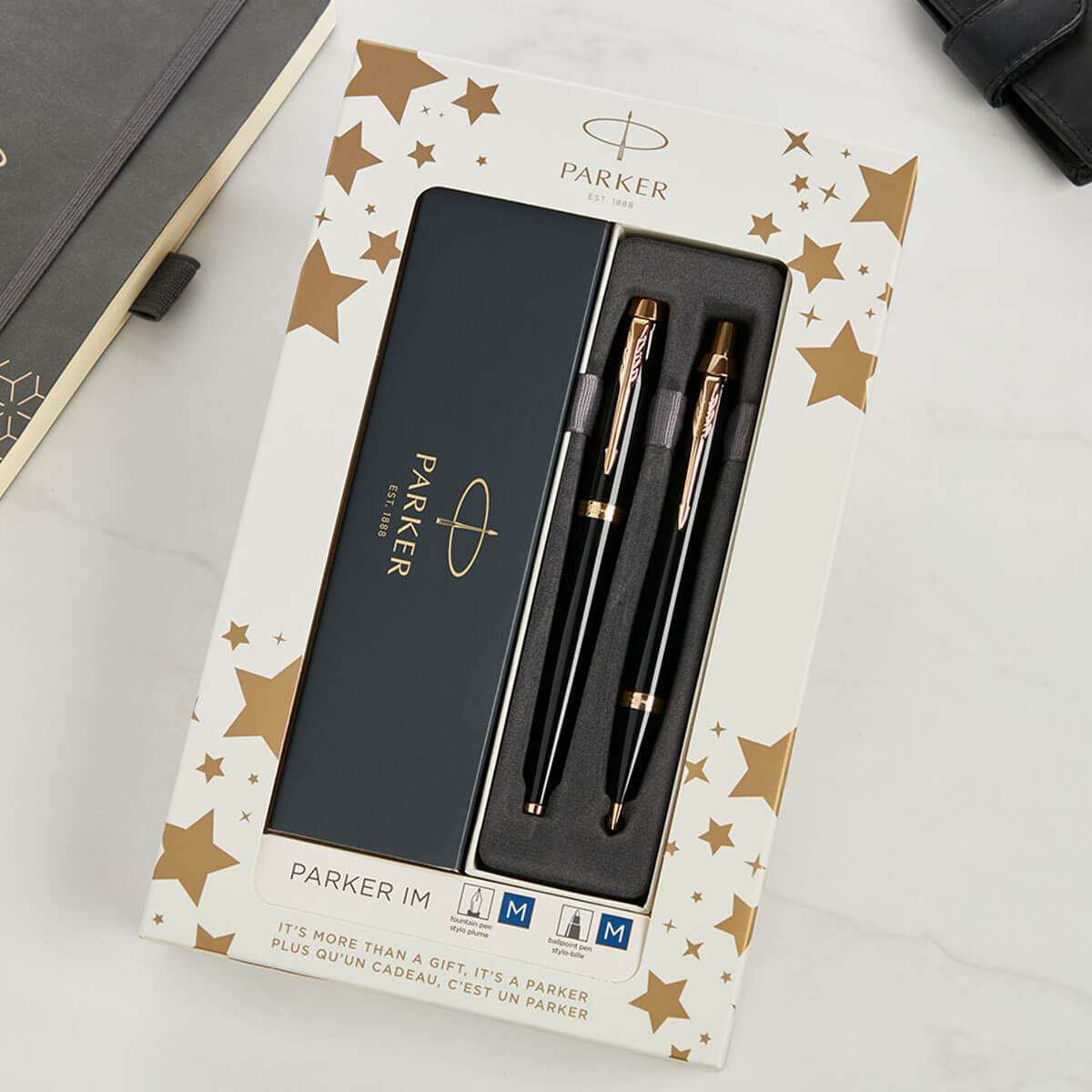 Personalised Parker IM Ballpoint & Fountain Pen Gift Set - Gloss Black with Gold Trim - Boutique ...