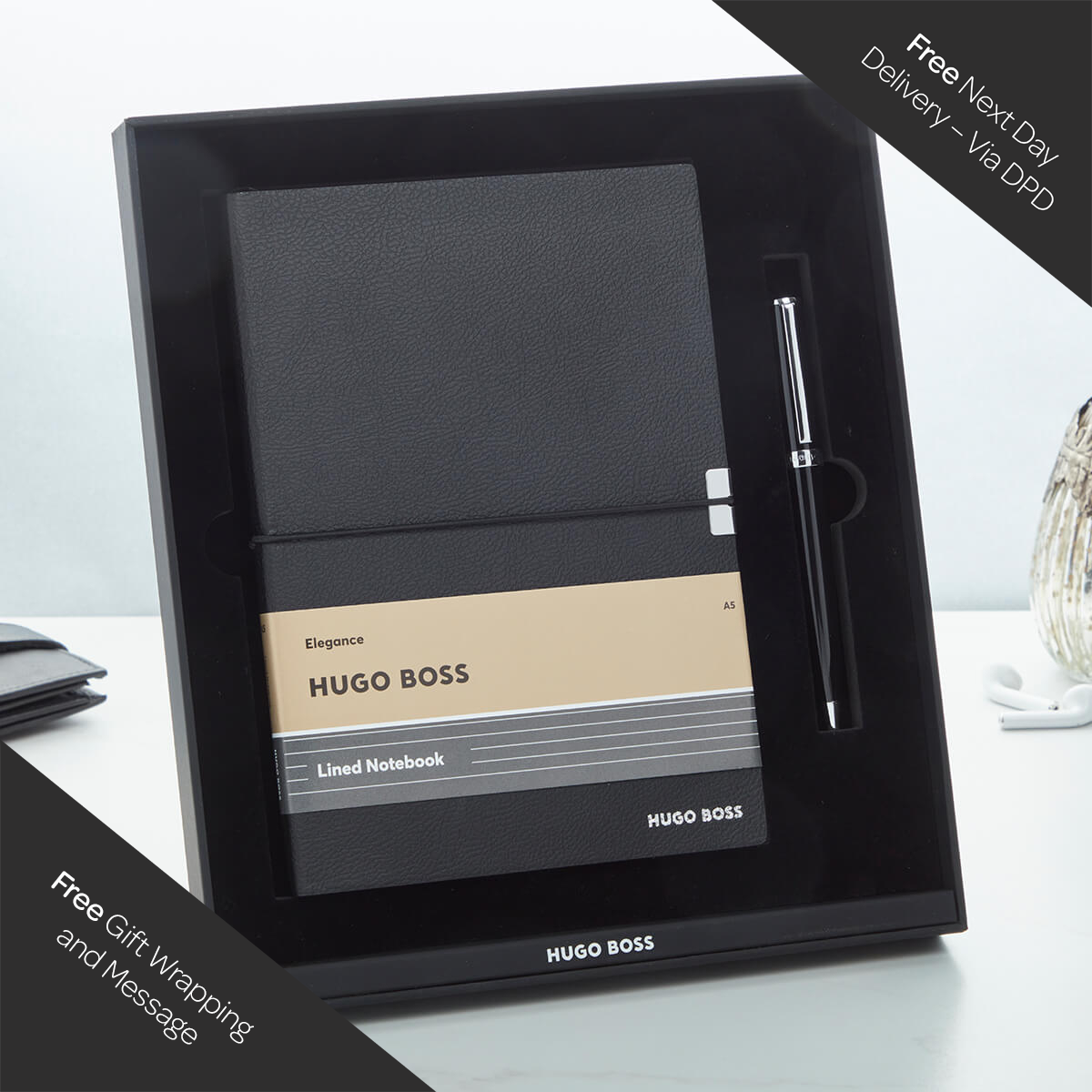Personalised Hugo Boss Elegance A5 Notebook Set With Ballpoint Pen ...