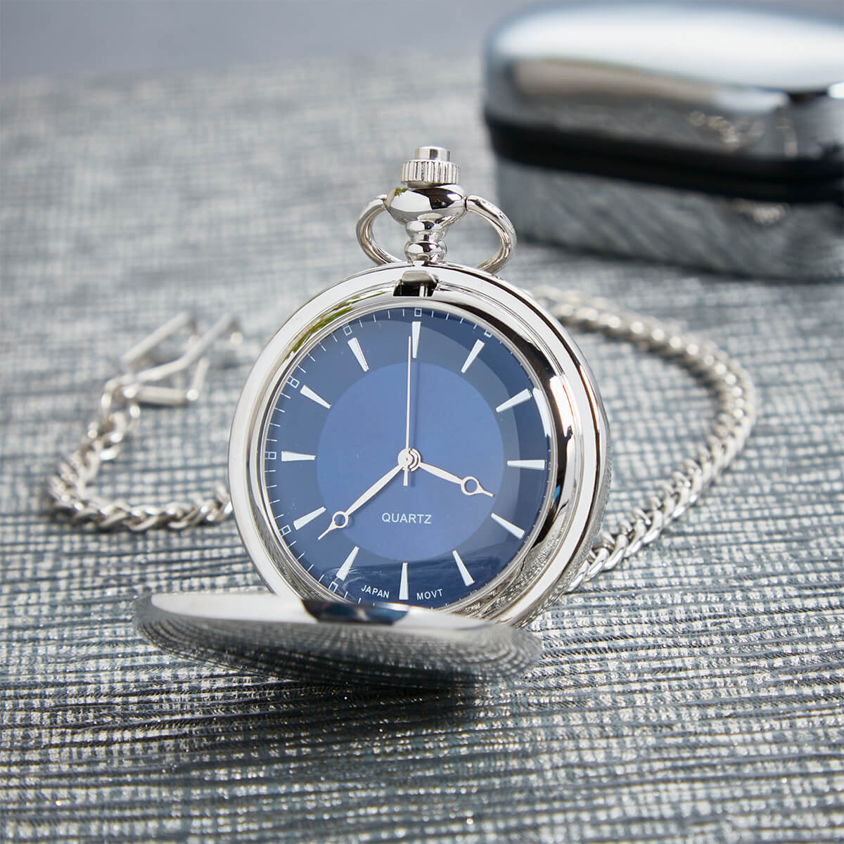 Personalised Chrome Pocket Watch Blue Dial - Boutique Gifts