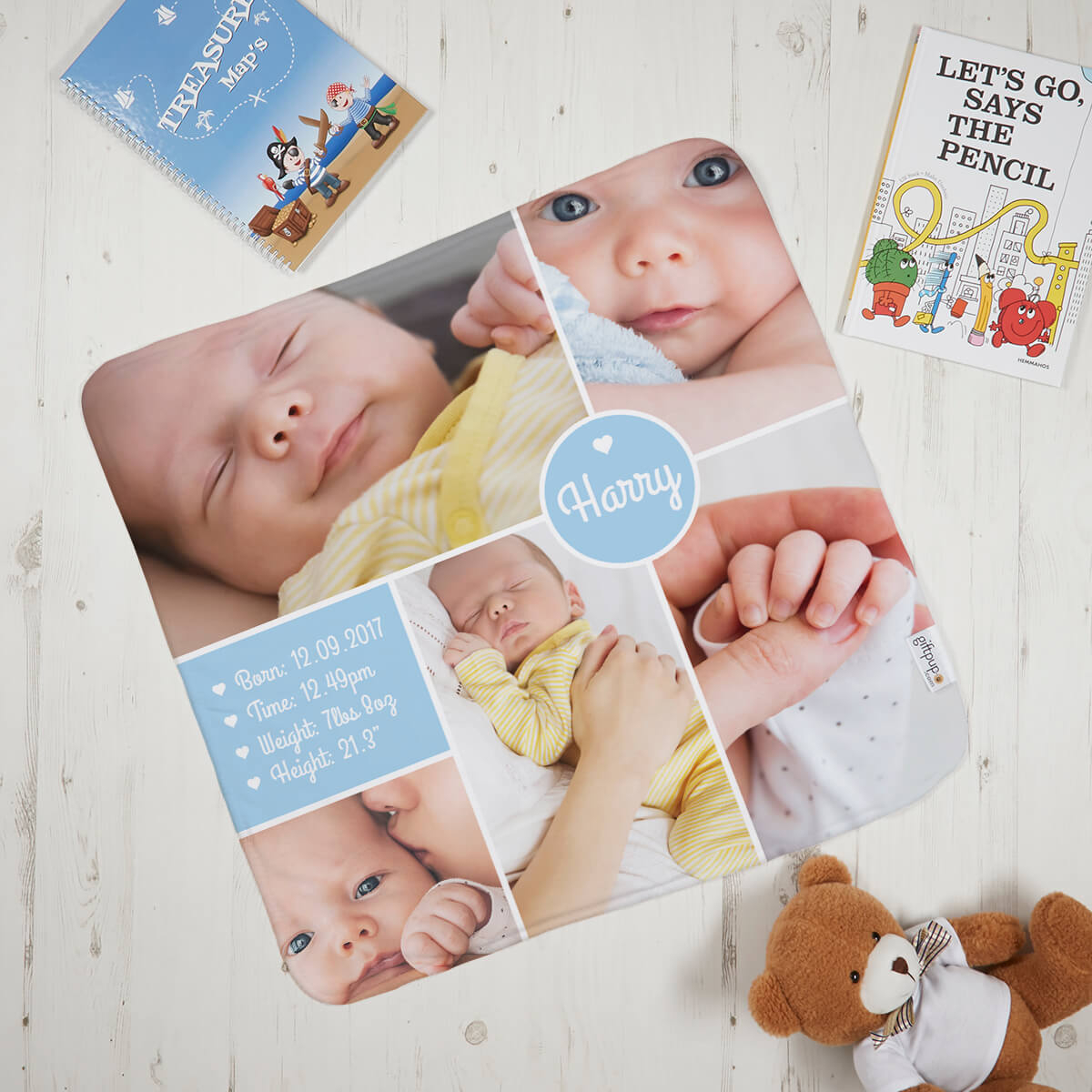Personalised Baby Boy Photo Collage Blanket - Boutique Gifts