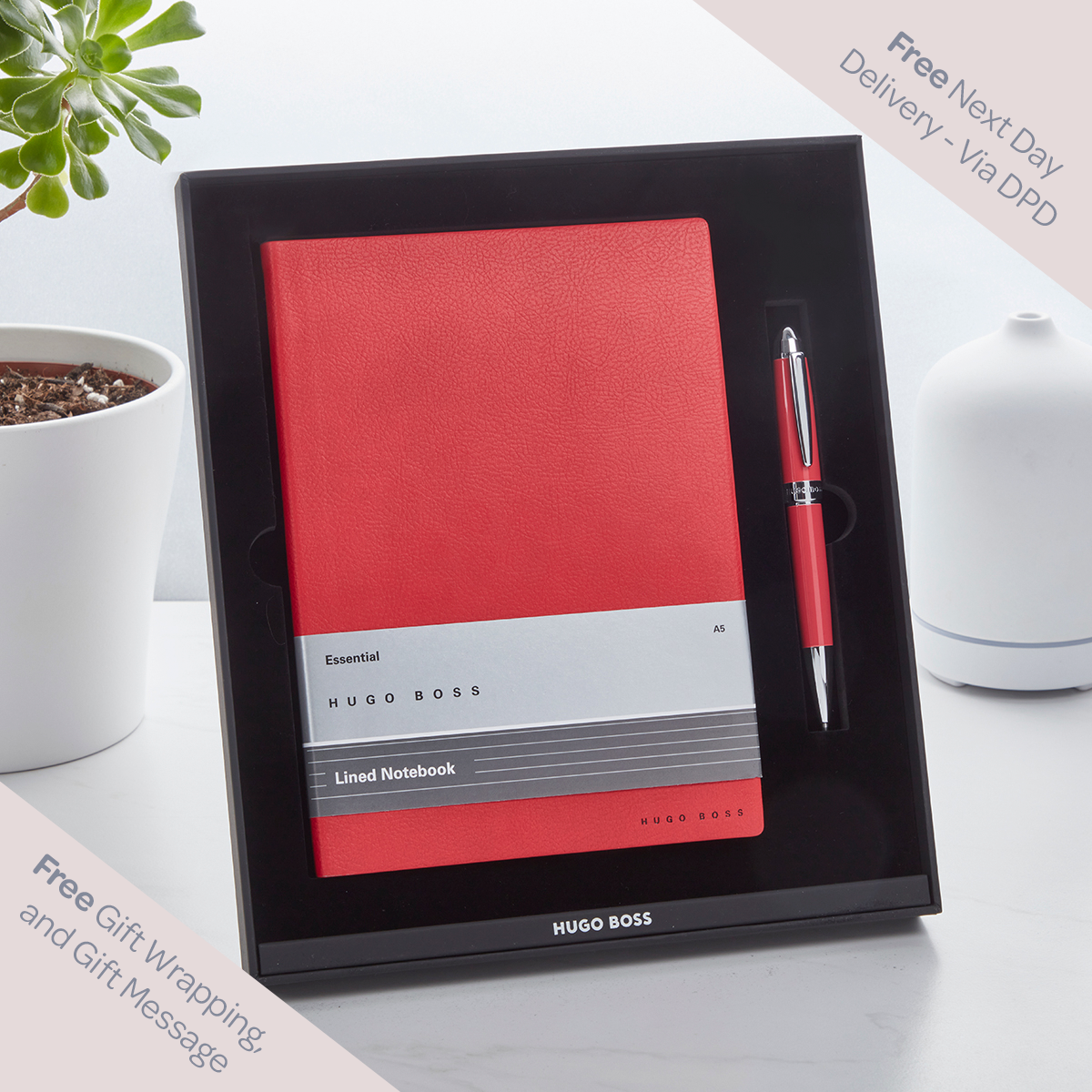 Personalised Essential Iconic Hugo Boss A5 Notebook Red Pen Set ...
