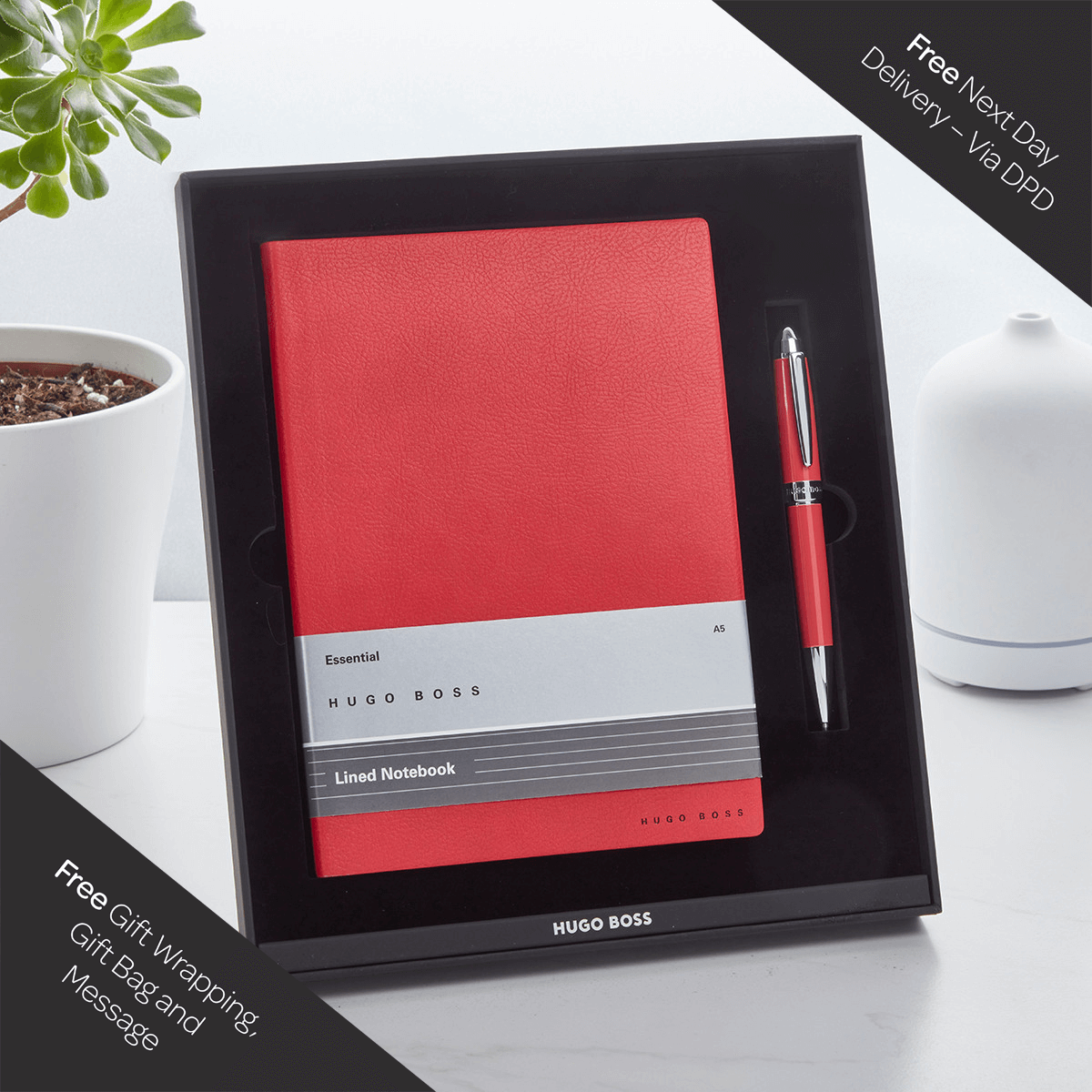 Personalised Essential Iconic Hugo Boss A5 Notebook Red Pen Set ...