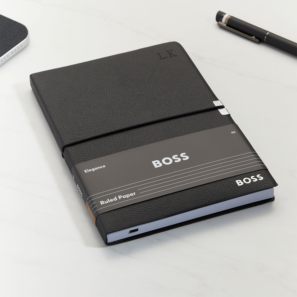Personalised Hugo Boss A5 Elegance Black Lined Notebook - Boutique Gifts