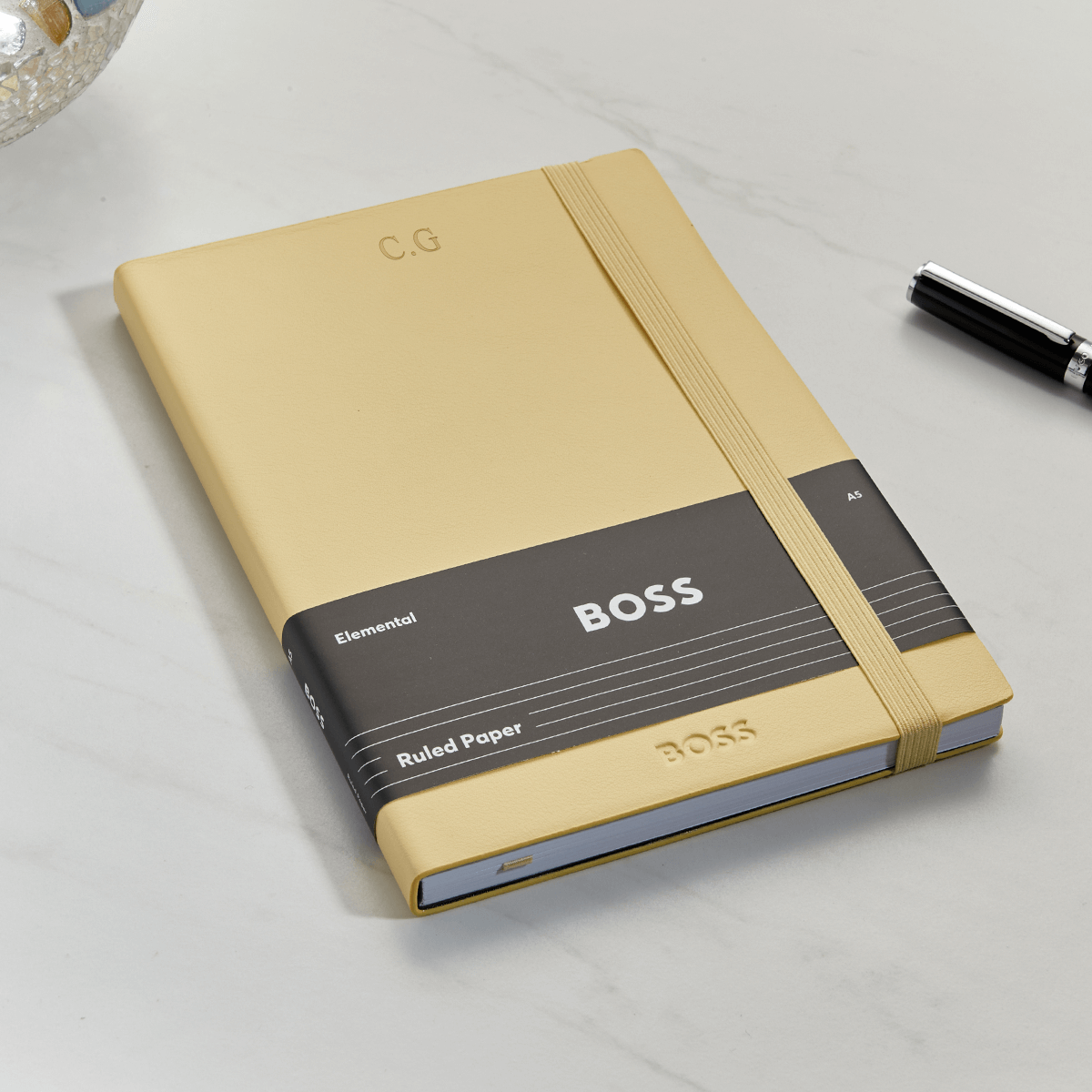 Personalised Hugo Boss Elemental Yellow Lined Notebook - Boutique Gifts