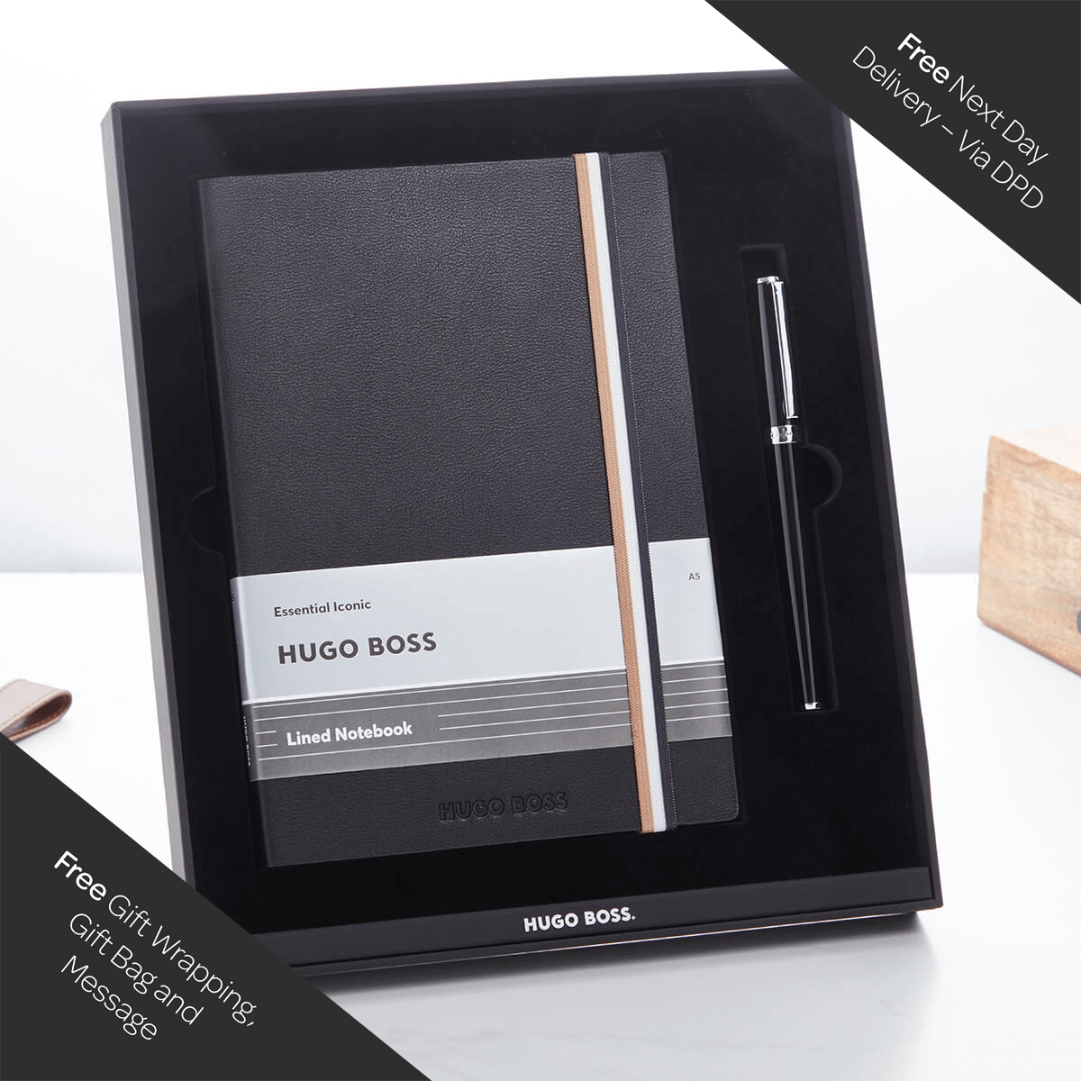 Personalised Hugo Boss Essential Iconic Set - Fountain Pen & Black A5 ...