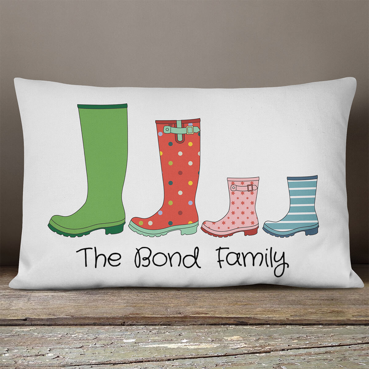 Personalised Family Wellies Rectangle Cushion - Boutique Gifts