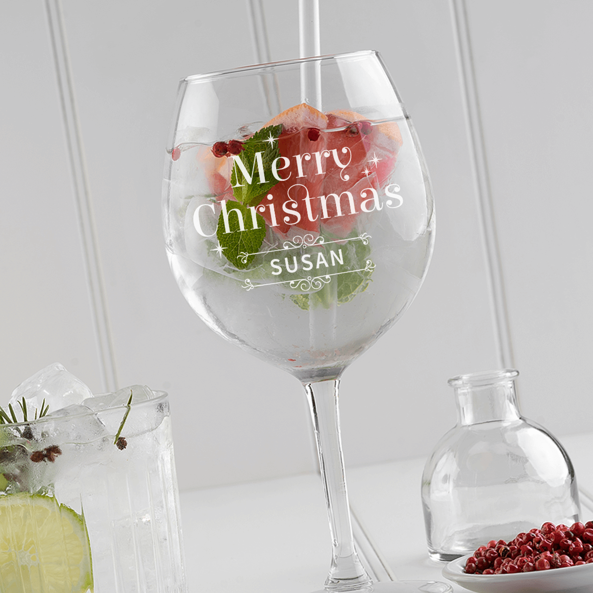 Personalised Merry Christmas Sparkle Gin Glass - Boutique Gifts