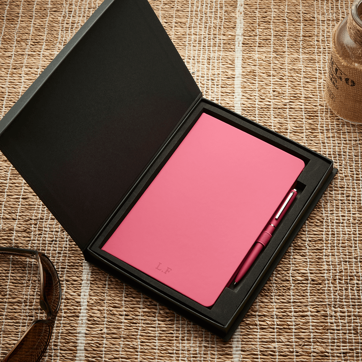 Personalised Pink Notebook & Pen Gift Set - Boutique Gifts